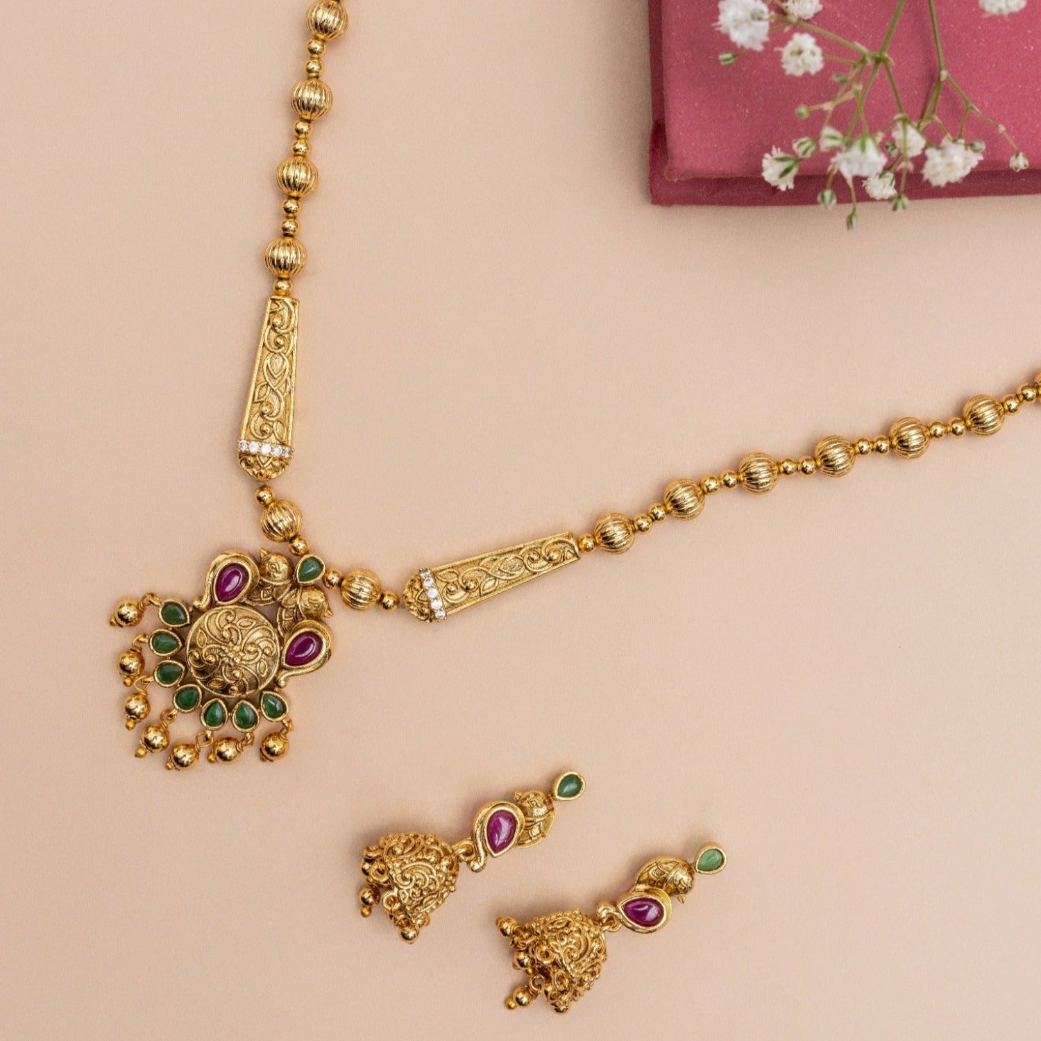 Buy Divine Antique Kempu Necklace Set By Tarinika | Indian Jewellery ...