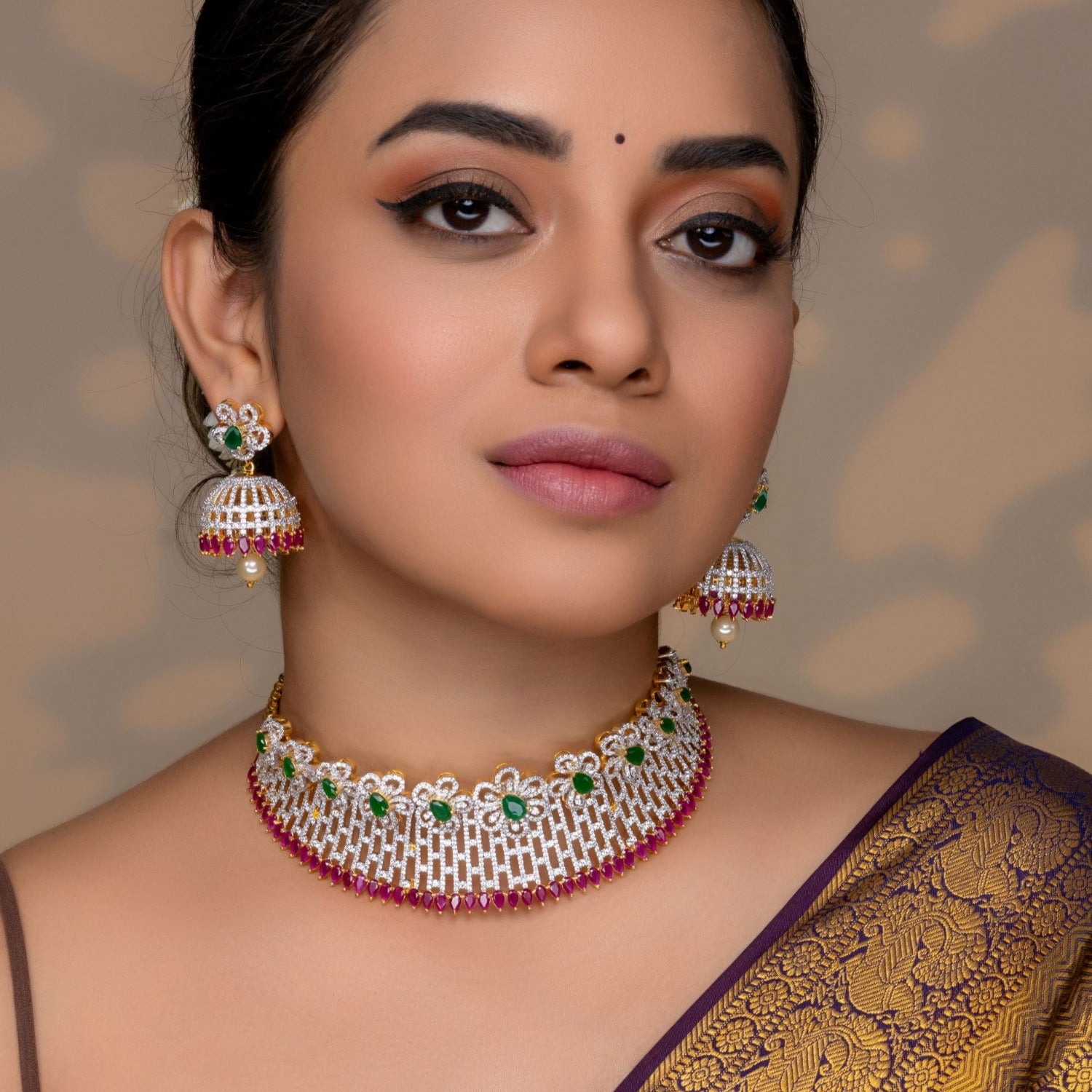 Buy Lilac Floral Multi Nakshatra CZ Choker Set | Tarinika - Tarinika India